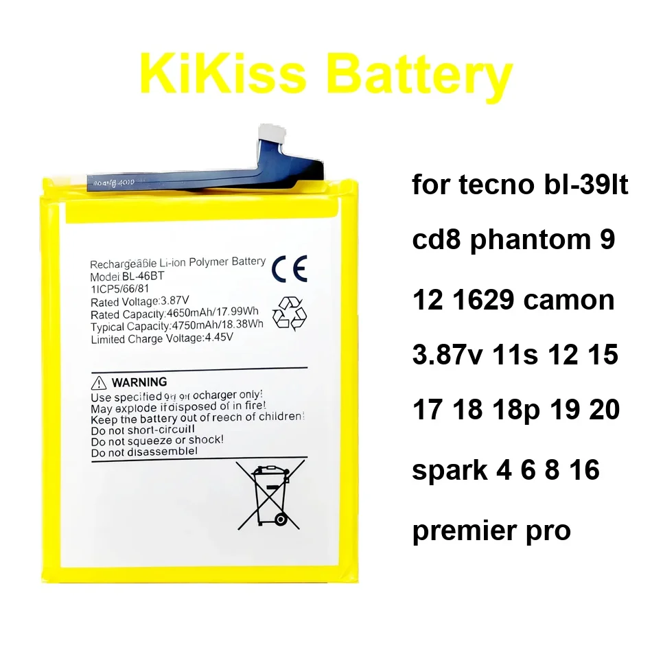 Battery BL-34CT BL-34DT For Tecno BL-39LT CD8 Phantom 9 12 1629 Camon 3 ...