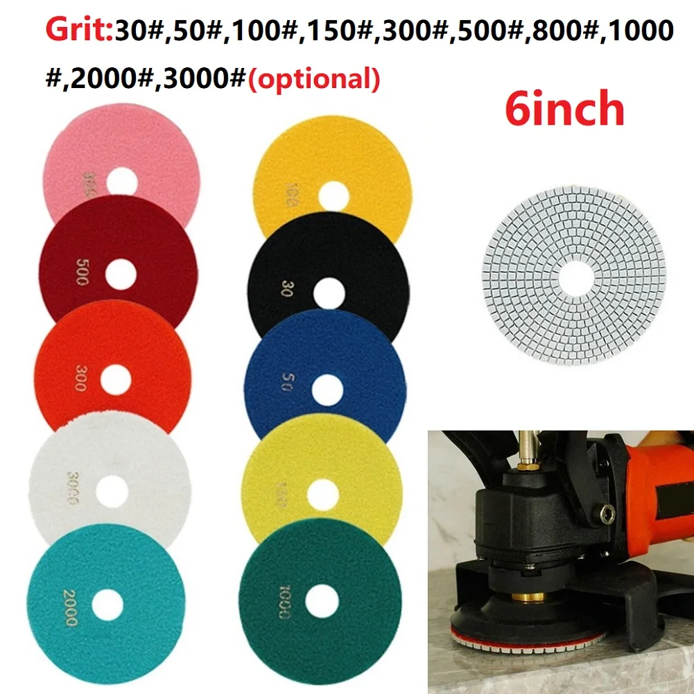 6-Inch-150mm-Dry-Wet-Diamond-Polishing-Pads-30-3000-Grit-Flexible ...