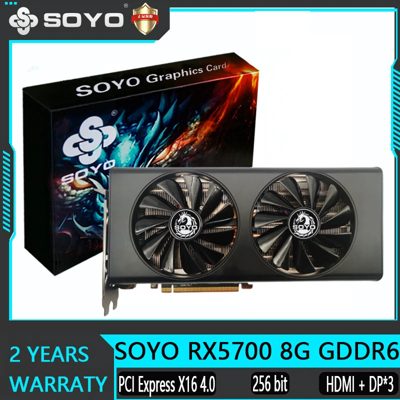 SOYO Video Card AMD RX5700 RX5700XT RX580 8G Gaming GDDR6 256Bit PCI Express 4.0 ×16 Radeon GPU ...