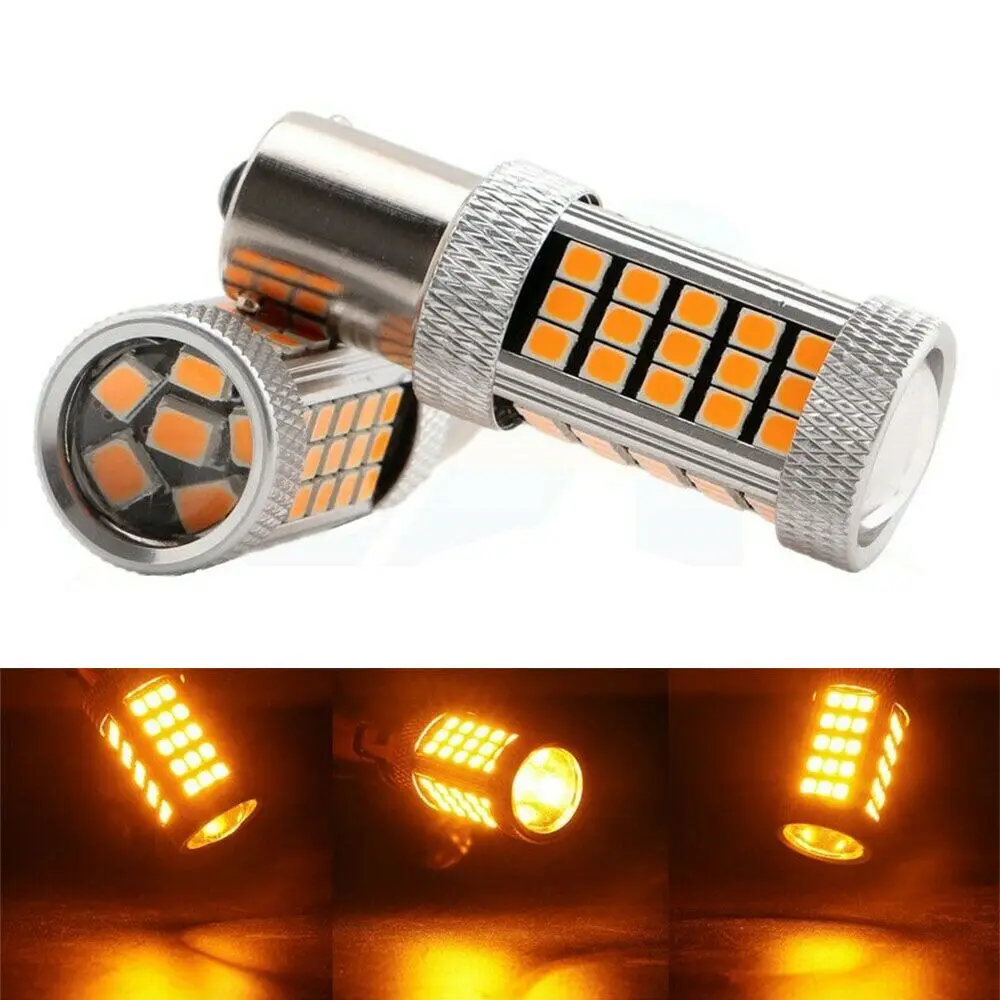 2Pcs 1320LM Amber Yellow 2835 66 SMD LED 12V 24V 1156 BA15S Car Bulb ...