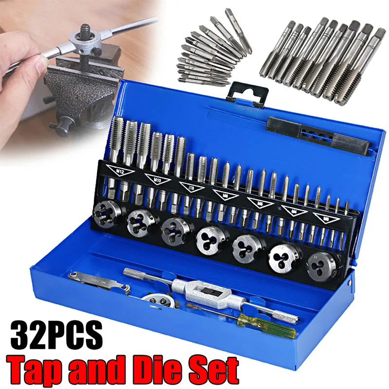 6-32pcs-Screw-Thread-Hand-Metric-Tap-Wrench-And-Die-Set-Hand-Threading ...