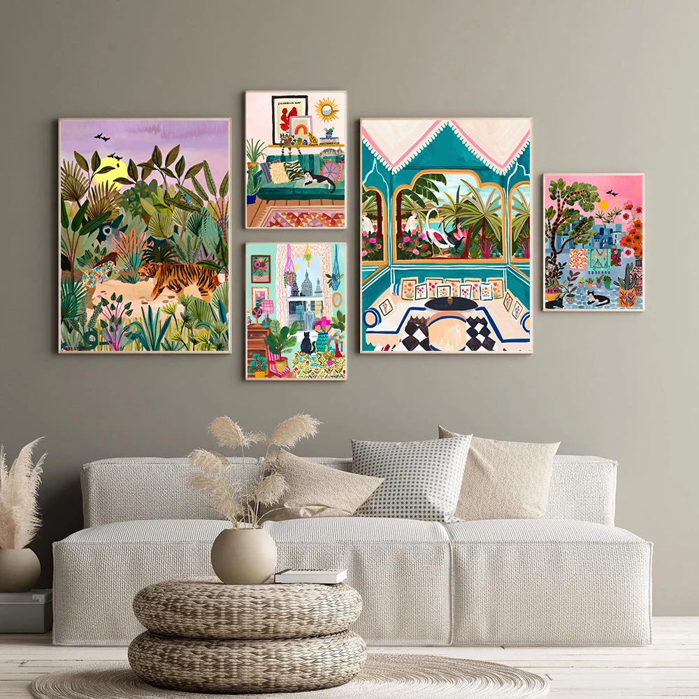 Viagens-marrocos-posters-tigre-planta-pintura-da-lona-quadros-paisagem ...