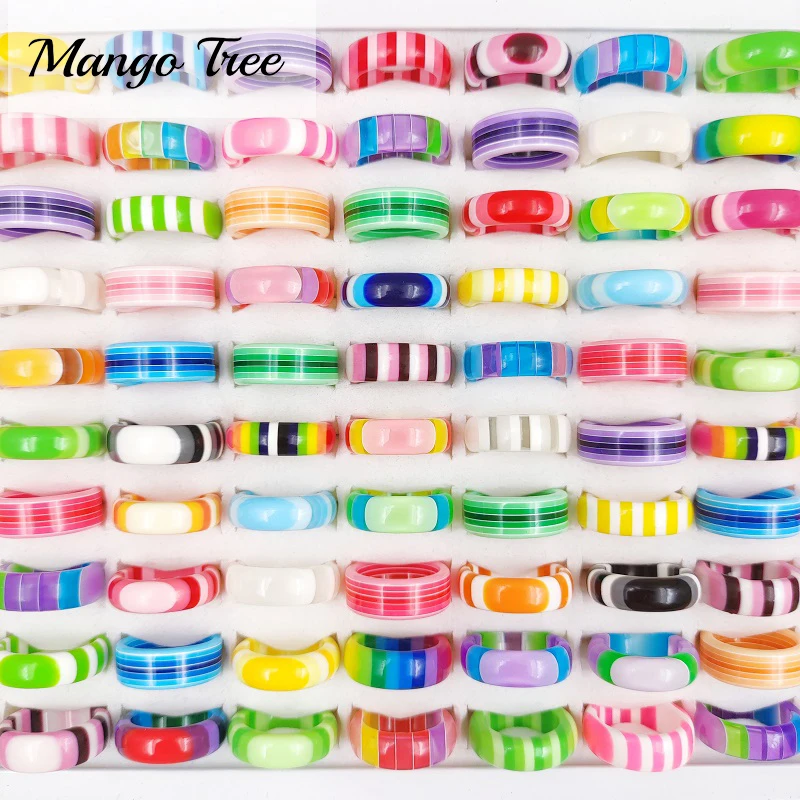 Wholesale 20/30/50Pcs/Lot Colorful Resin Acrylic Stripe Line Rings ...