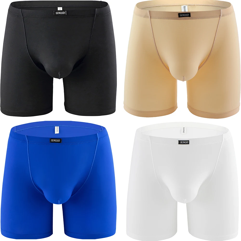 iKingsky-Men-s-Long-Leg-Boxer-Seamless-Front-Breathable-Trunks-Silky-No ...