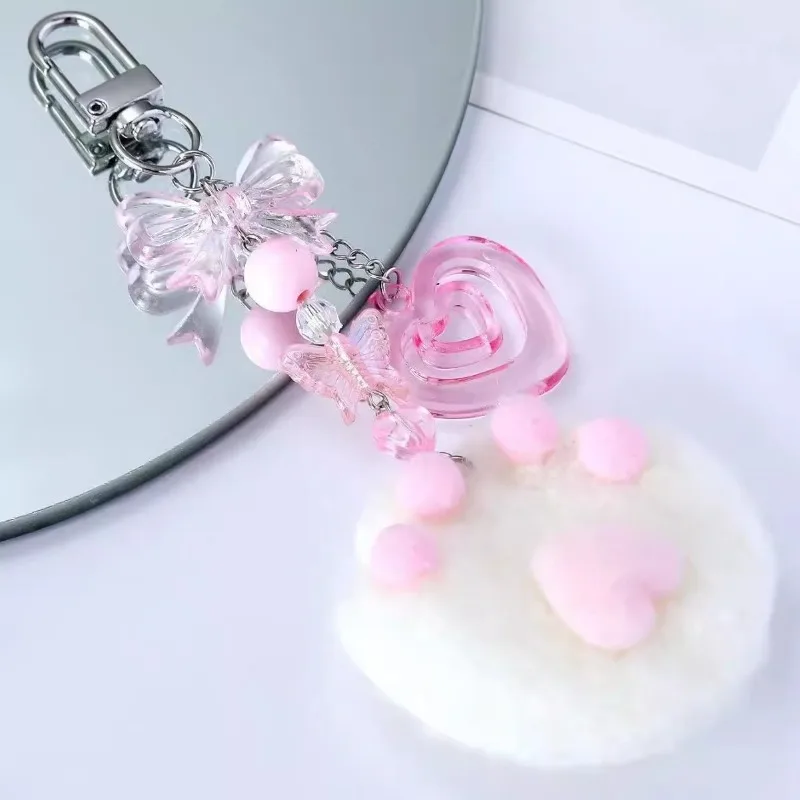 Korean-Cute-Plush-Cartoon-Cat-Claw-Keychain-Soft-Pink-Key-Ring-Pendant ...