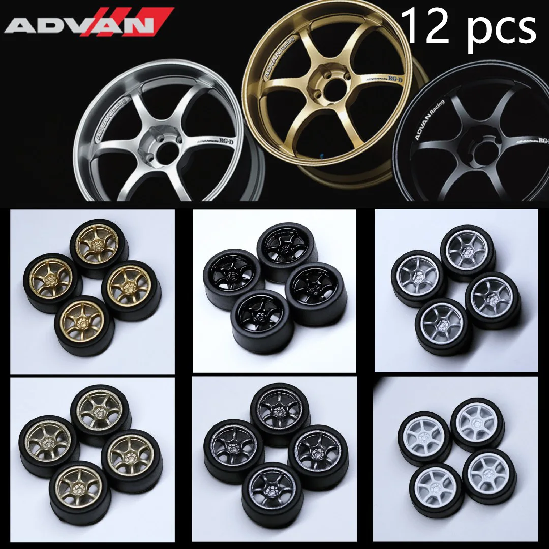 12 Pcs(3 Sets) SpeedCG 1/64 Wheels with Rubber Tire Axle Silver Black Grey White 10mm for 1:64 ...