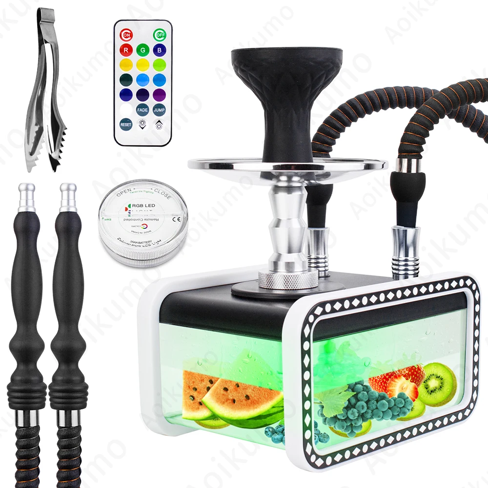 Cube-Acrylic-Fruit-Hookah-Set-Model-Tank-2-Hose-LED-Light-Travel ...