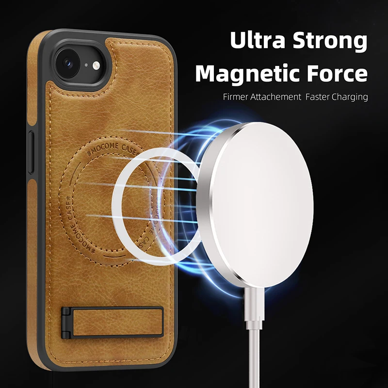 PU Leather Magnets For Magsafe Case For iPhone 16e Magnetic Kickstand ...