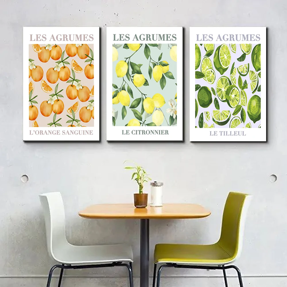 3PCS/Sets Fruit Posters Wall Art Prints Canvas Painting Modern Citrus ...