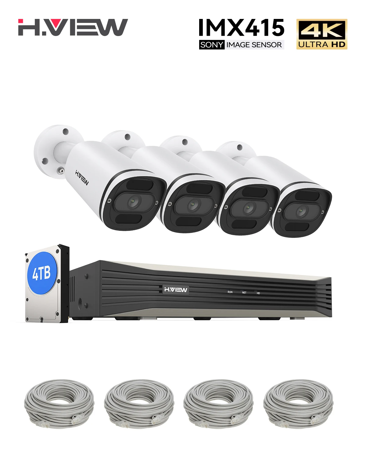 H.View 4K Ultra HD Poe IP Camera Set 8CH CCTV Security Cameras System ...