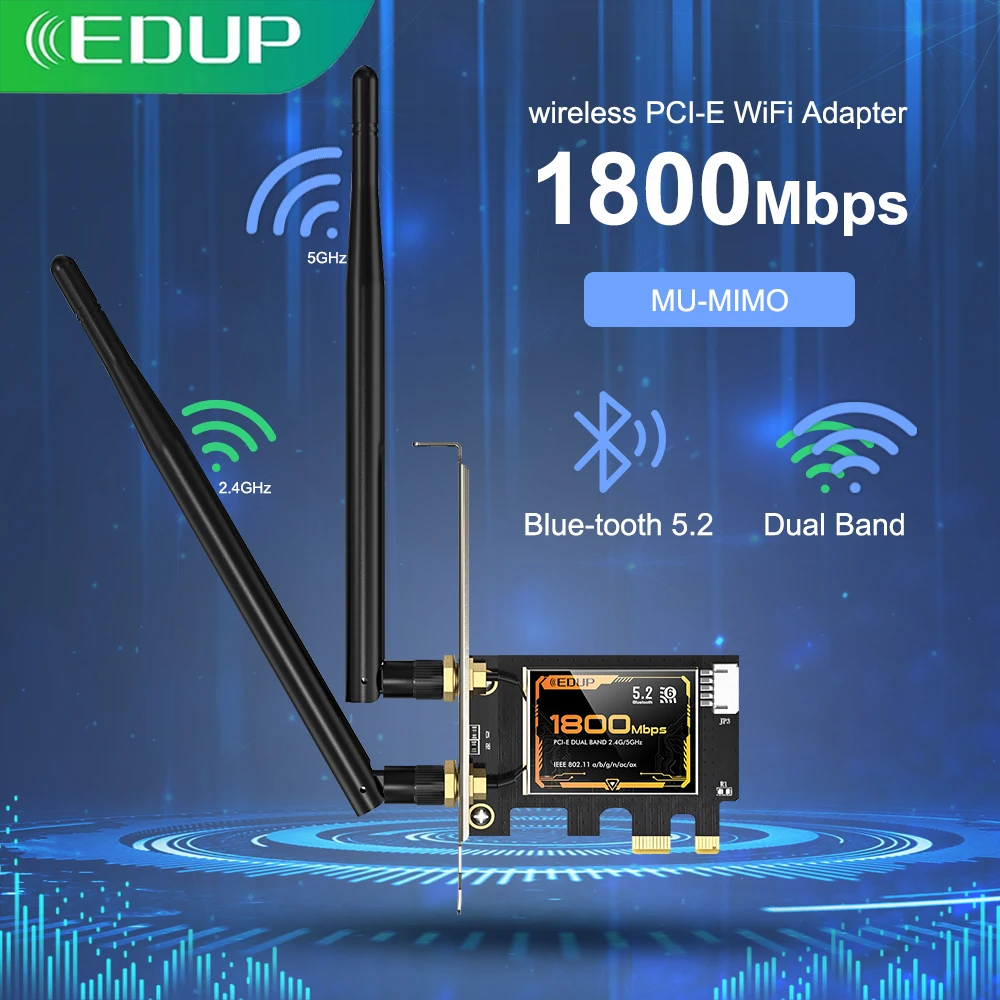 EDUP Pcie Adapter 1800Mbps PCI Express Bluetooth5.2 Adapter Dual Band 2 ...