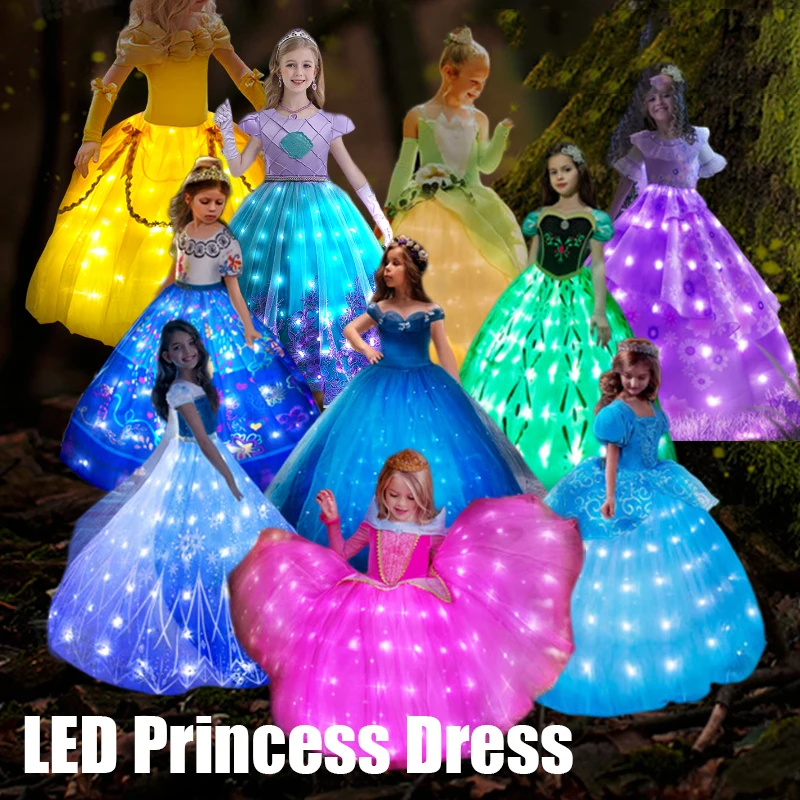 Disney-Princess-LED-Light-Up-Dress-for-Girls-Cosplay-Frozen-Elsa-Aurora ...