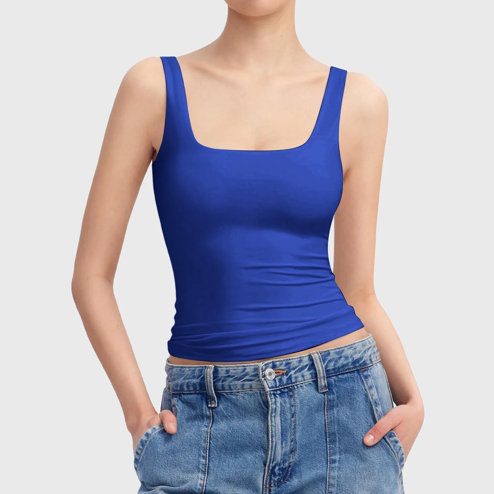 Summer-Fashion-Women-s-Tops-Vest-Basic-Solid-Colour-Square-Neck ...