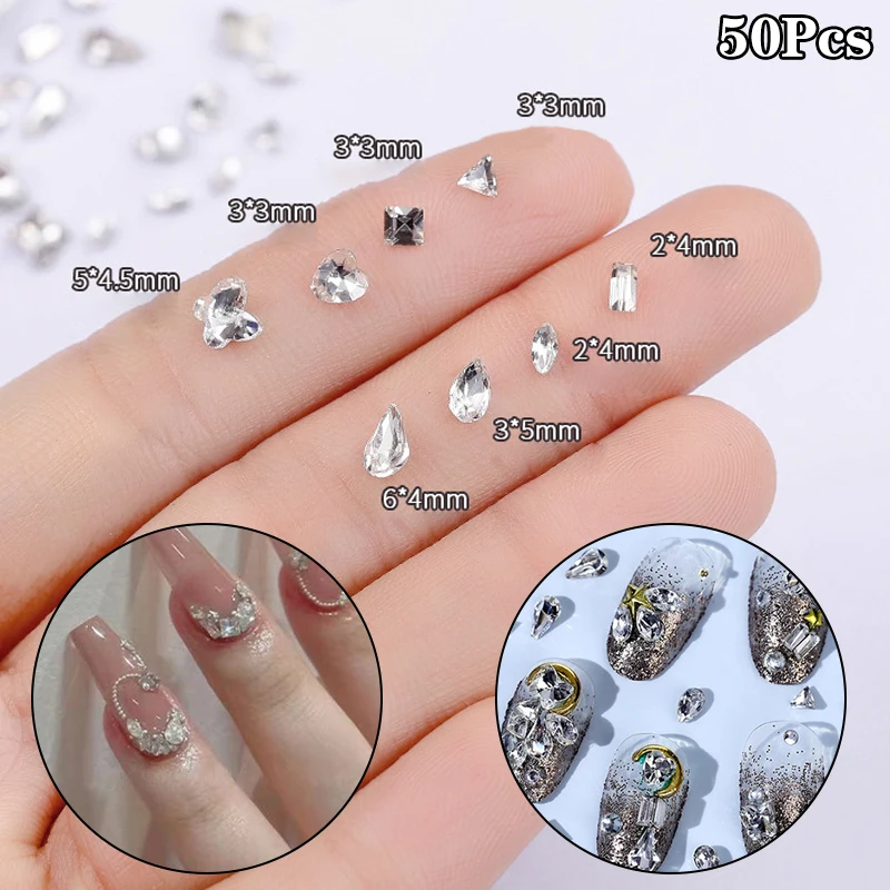 50Pcs-Mini-Mixed-Sharp-Bottomed-Sparkle-Rhinestones-Various-Shape ...