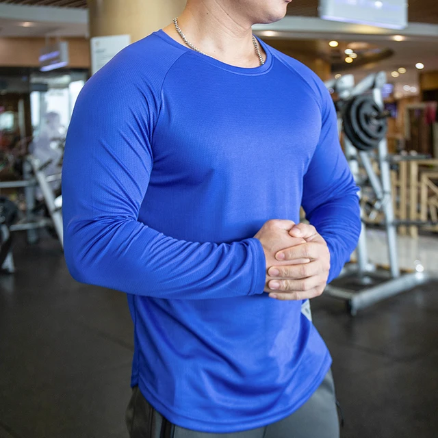 Long Sleeve Round Collar Men's Bodybuilding T Shirt - Men's Fitness ...