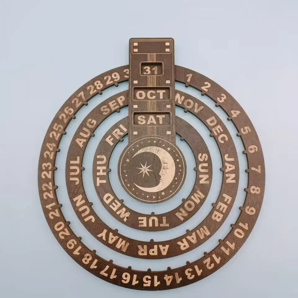 Wooden-Rotating-Circular-Perpetual-Calendar-Rotating-Disc-Desk-Calendar ...