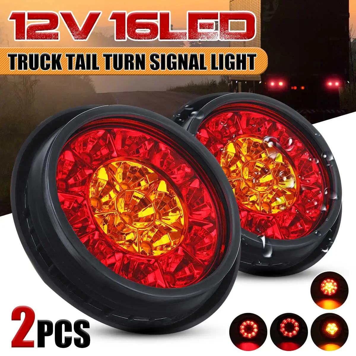 1-2pcs-12V-Car-Turn-Signal-Light-Round-Rear-Brake-Lamps-16-LEDs-Tail ...