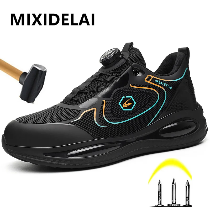 Rotary Button Safety Shoes Men Steel Toe Sneakers Puncture Proof Work ...