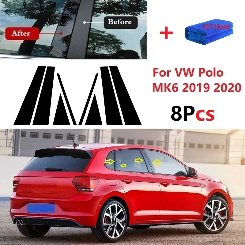 New-Hot-8PCS-Polished-Pillar-Posts-Fit-For-VW-Polo-MK6-2019-2020-Window ...