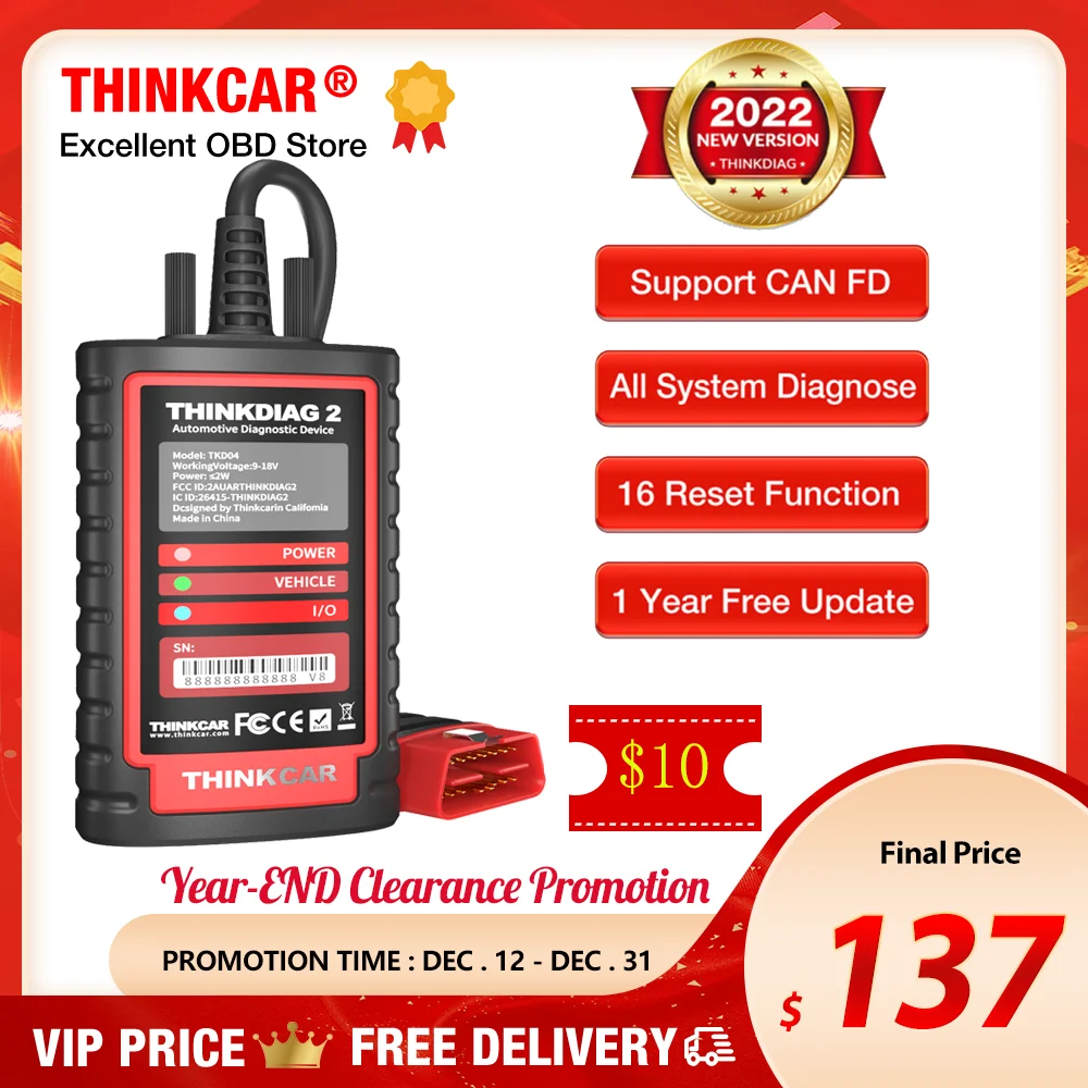 2022New Thinkcar Thinkdiag 2 All Car Brands OBD2 Scanner Automotive ...