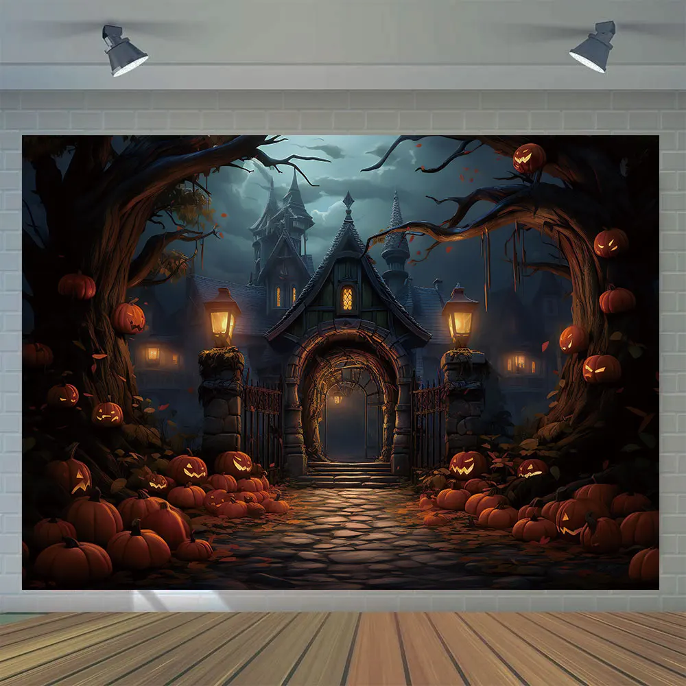 Be-ngstigender-K-rbis-wald-Spukhaus-Hintergrund-Halloween-Party-be ...