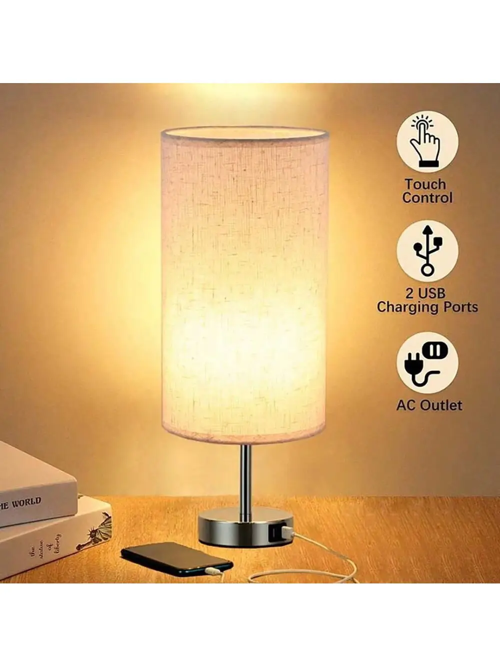 Nordic-Fabric-Table-Lamp-USBC-A-Charging-Port-For-Living-Room-Bedroom ...