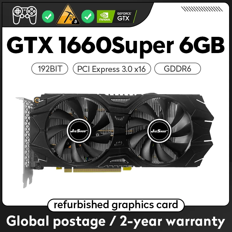 JIESHUO GTX1660 슈퍼 6GB 게임용 비디오 카드, NVIDIA GeForce GTX 1660 슈퍼 6G 그래픽 카드 ...