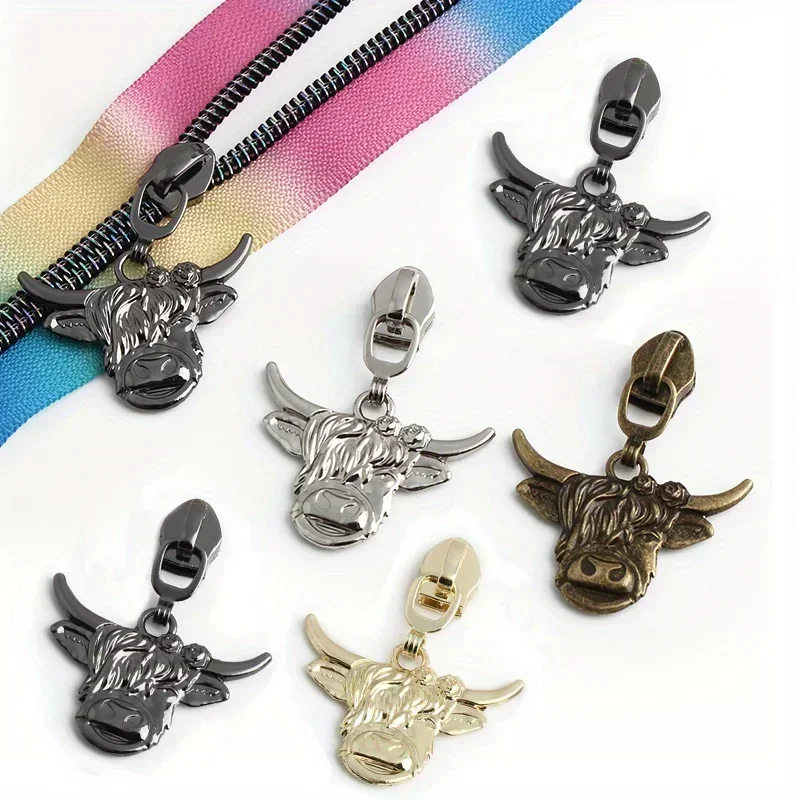 5PCS 47mm Four Colors Highland Cow Metal Zipper Puller Cosmetic Bag ...