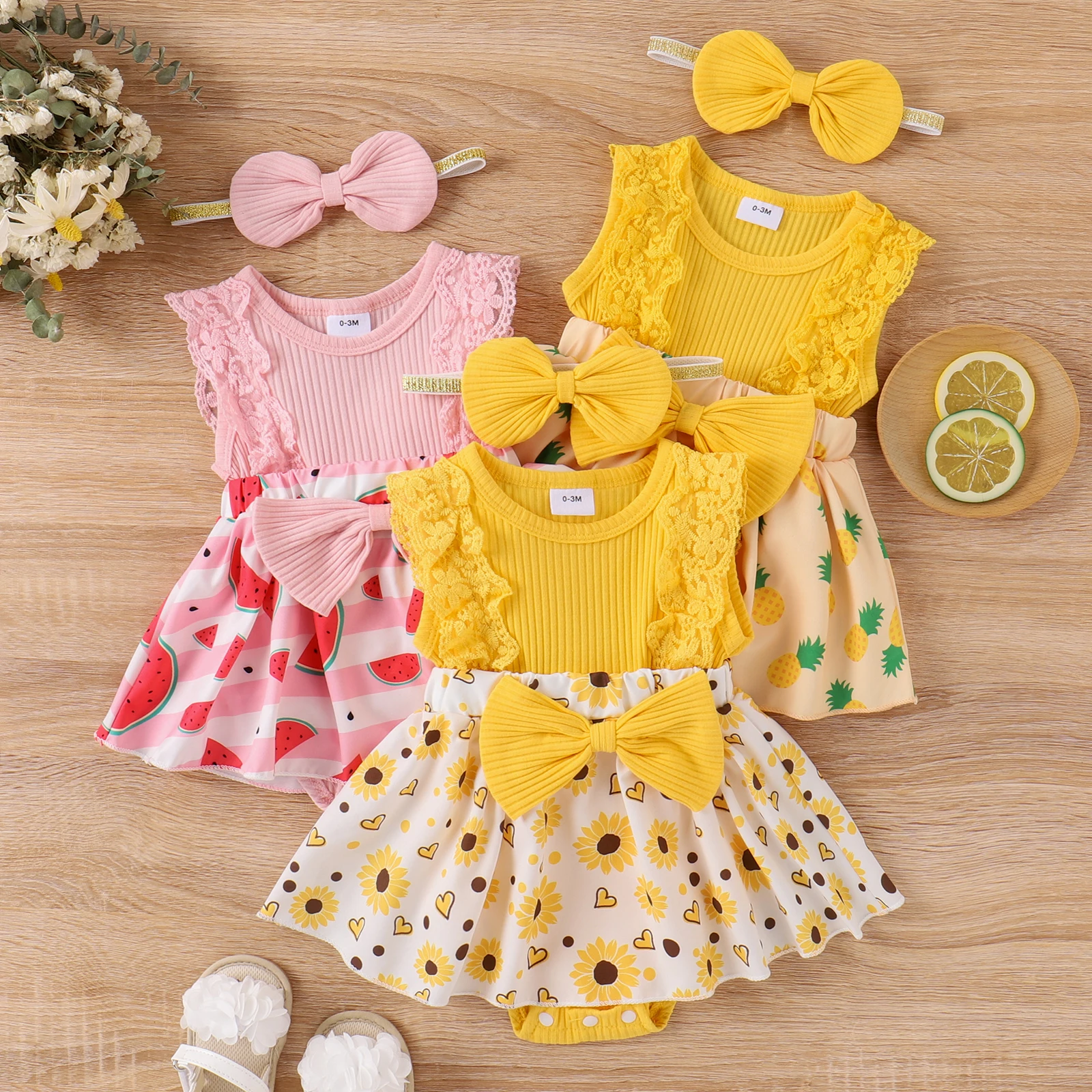 Citgeett-Summer-Infant-Baby-Girl-Outfits-Fruit-Print-Lace-Ruffles-Ribbed-Bodysuit-Dress-and ...