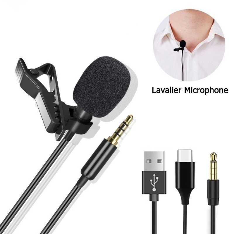 Portable Mini Lavalier Microphone Condenser Clip-on Lapel Mic Wired 3 ...