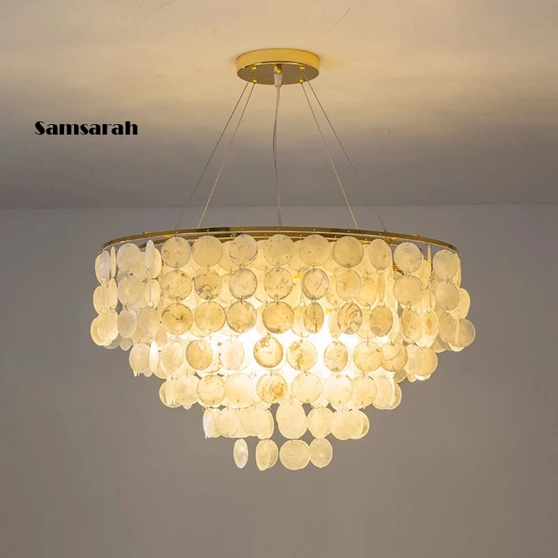 2024Shell-Chandelier-Gold-Chrome-Metal-Restaurant-Living-Room-Hanging ...