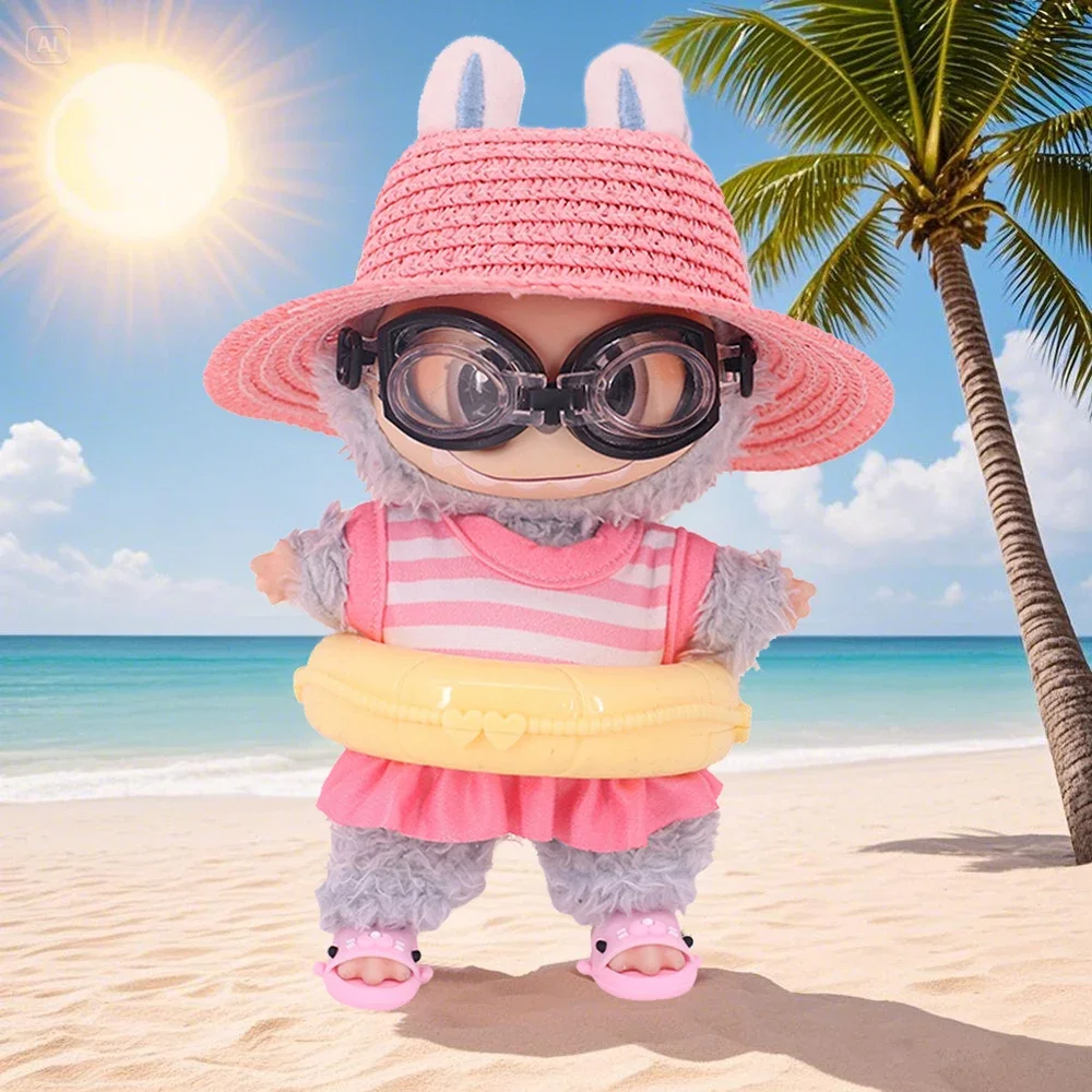 For Labubu Doll Clothes Swimsuit Cute Shark Slippers 15-17Cm Labubu ...