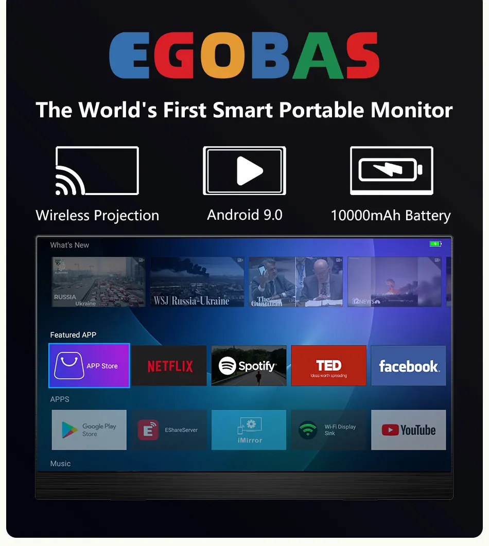 15.6 Fhd Ips Battery Touch Wireless Android Smart Portable Monitor App ...