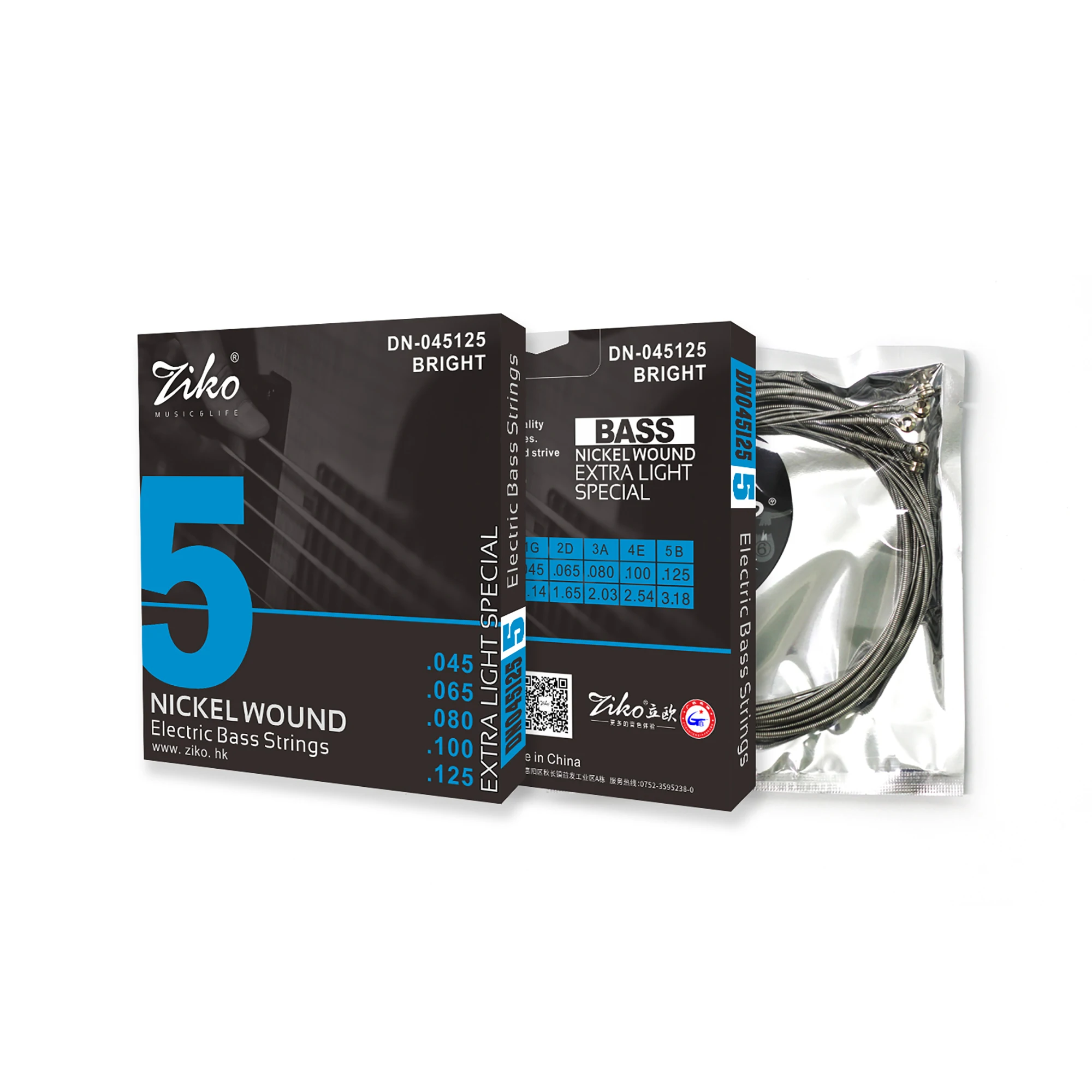 ZIKO-5-String-Bass-Guitar-Strings-DN-045125-Hexagonal-Steel-Core-Nickel ...