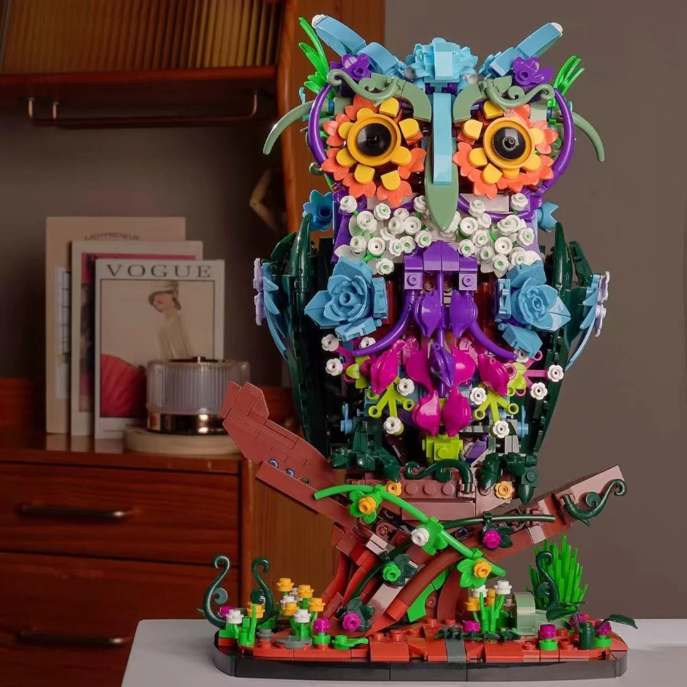 MOC 2025 New Unique Flower Owl Animal Building Blocks Set Room Ornament ...
