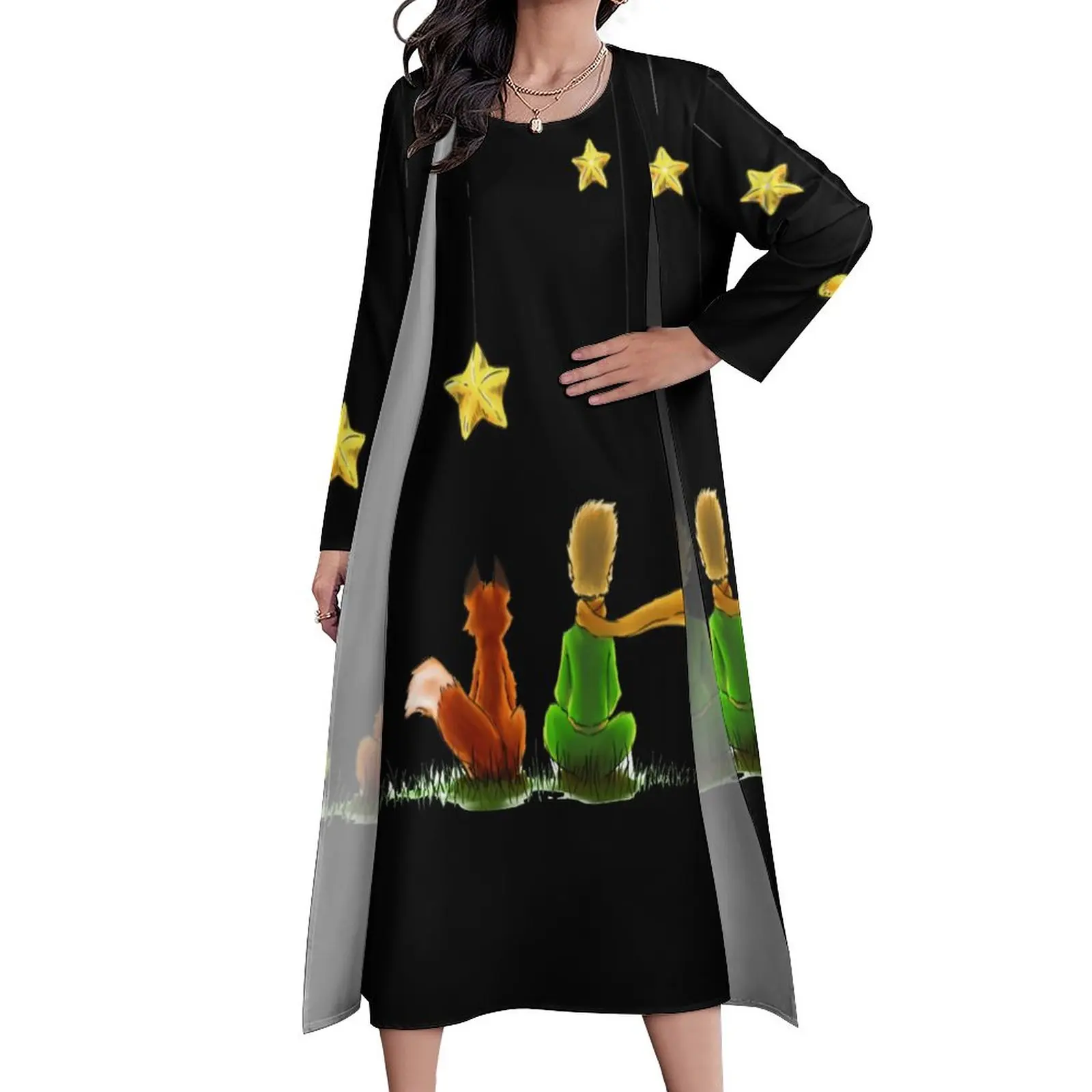 Little-Prince-Dress-Cute-Fox-And-Stars-Elegant-Maxi-Dress-Two-Piece ...