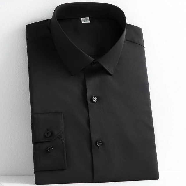 Men's Stretchy Smooth Long Sleeve Solid Dress Shirt Without Pocket ...