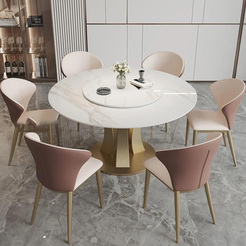Bright White Round Dining Table Turntable Modern Minimalist Italian ...