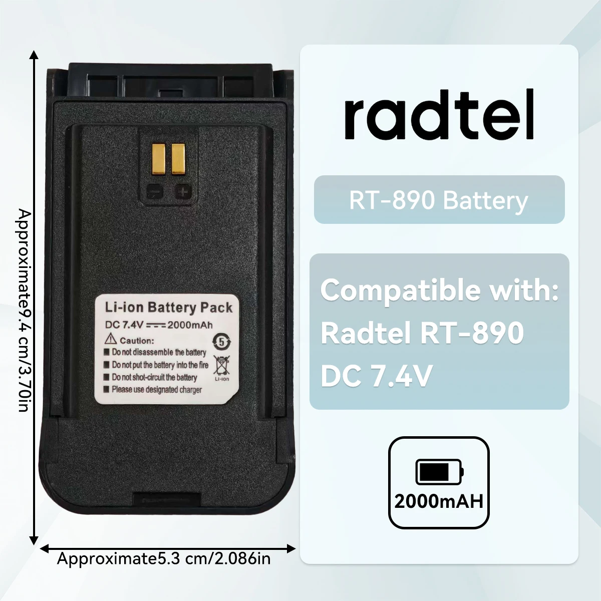 Walkie Talkie Li-ion Battery Pack 7.4v 1100mAh or 2000mAh for Radtel RT ...