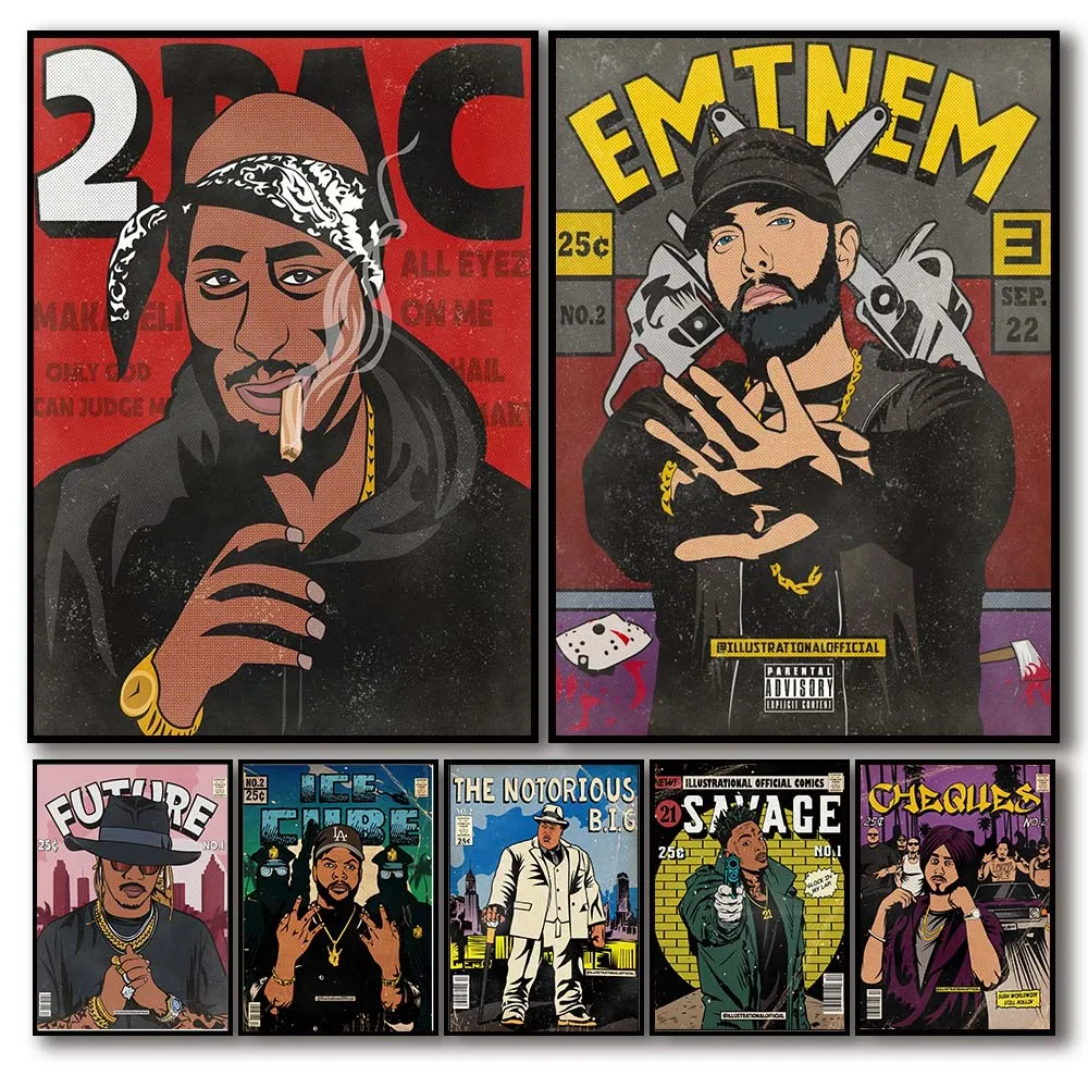 Pop-Hip-Hop-Rapper-Eminem-Comic-Poster-Aesthetic-2PAC-Big-Future-Music ...