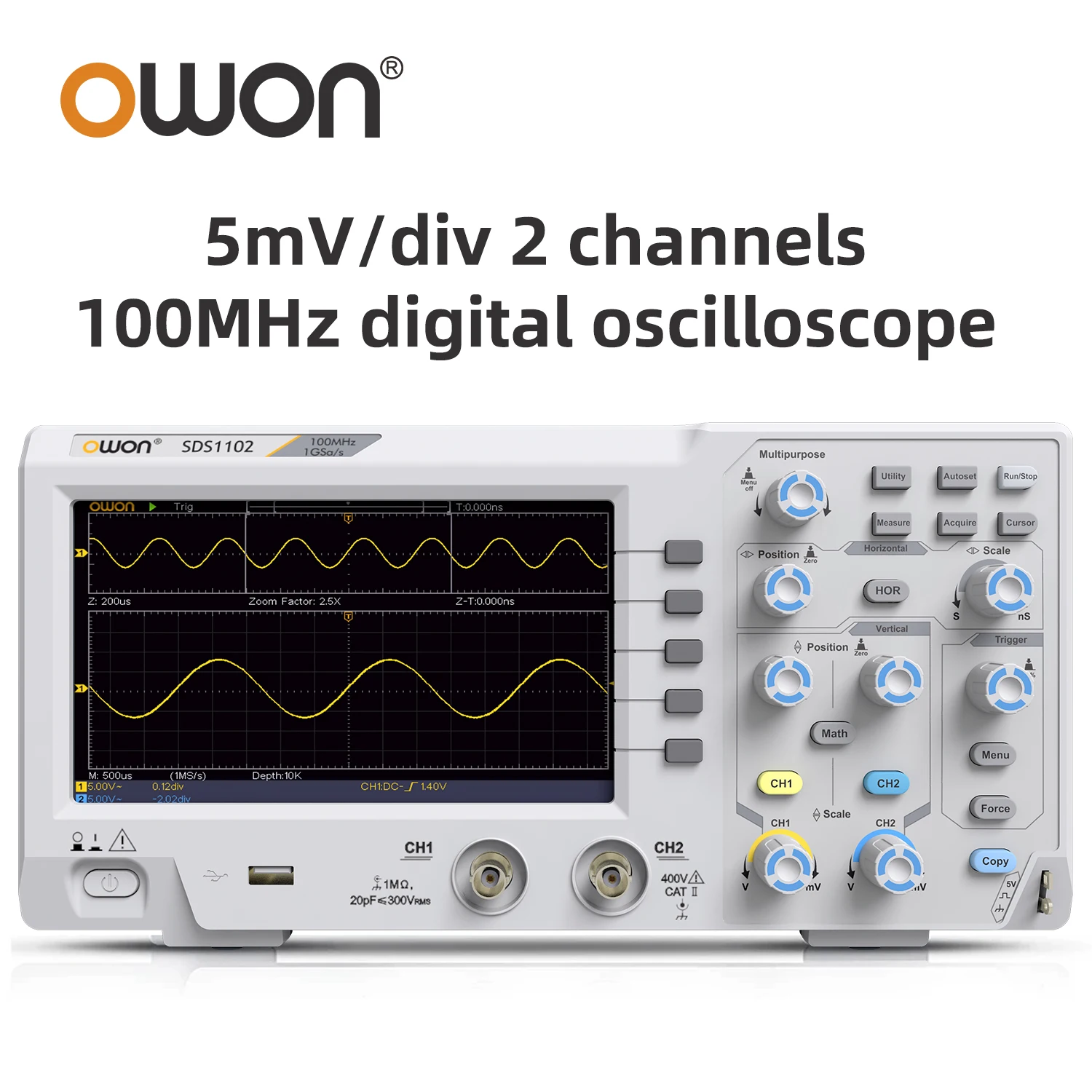 Owon-Digital-Oscilloscope-5mV-Div-2-Channels-100MhZ-Bandwidth-1GS-s ...