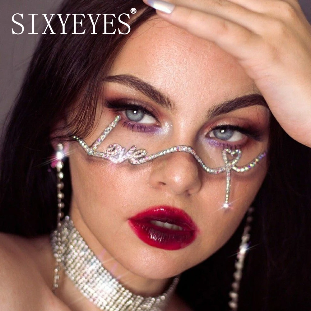 Luxury-Rhinestone-Eyeglasses-Frames-Women-Men-Punk-Diamonds-Half-Frame ...