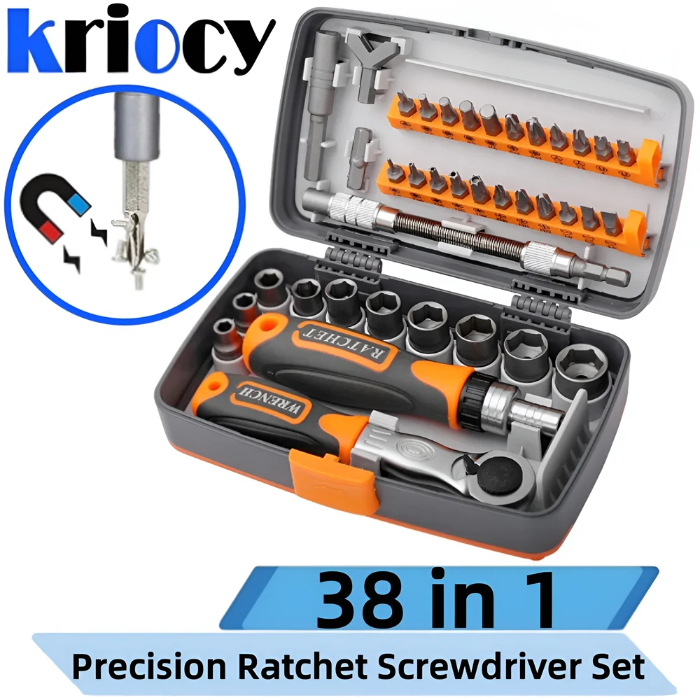 38-In-1-Precision-Ratchet-Screwdriver-Set-Magnetic-Screwdriver-Bit-Hex ...