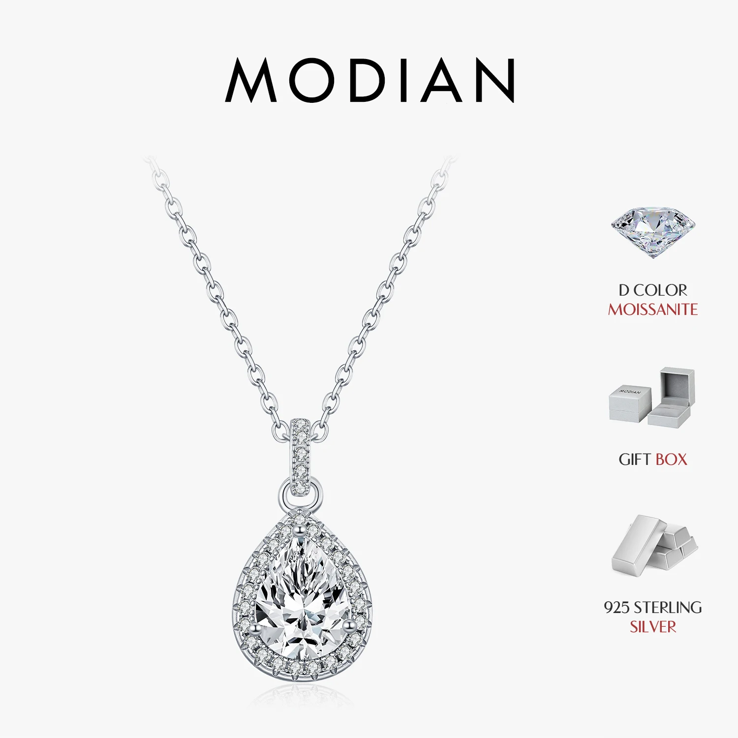 MODIAN 1.2CT Water Drop Moissanite Wedding Necklaces 925 Sterling ...