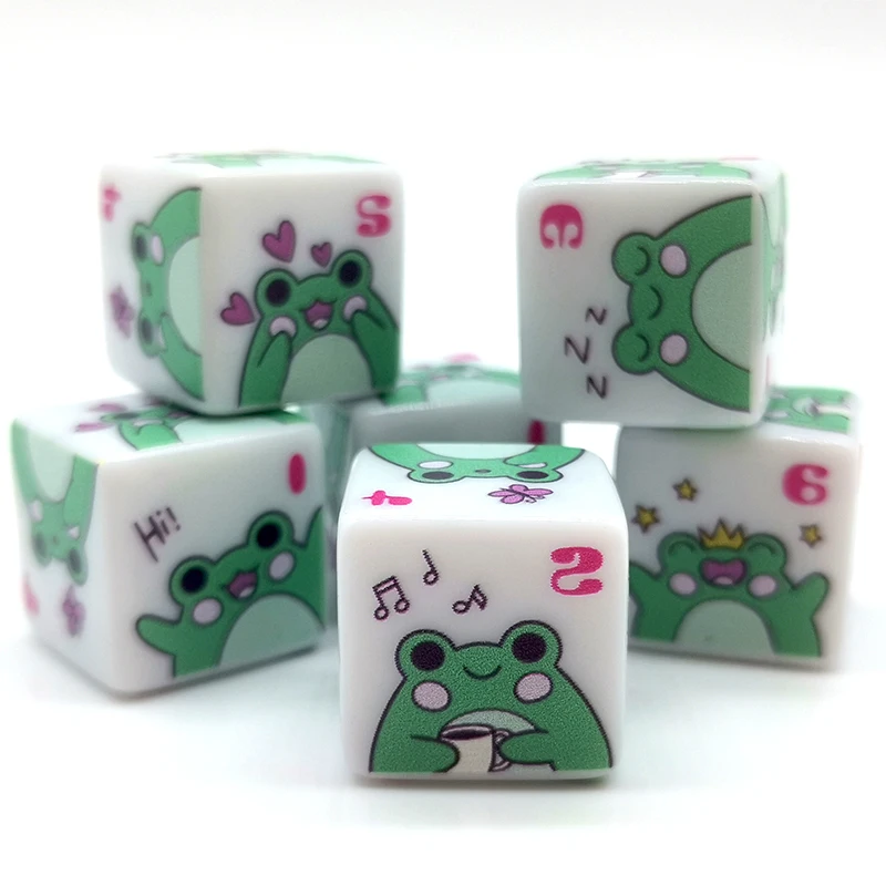 90Pcs/Set 16mm D6 Dice Acrylic Cute Cartoon Frog 6 Sided Dices For ...