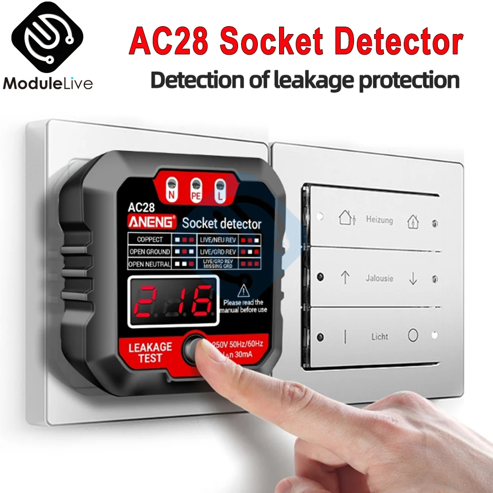 ANENG AC28 Professional Socket Detector Voltage Test RCD 30mA Socket ...