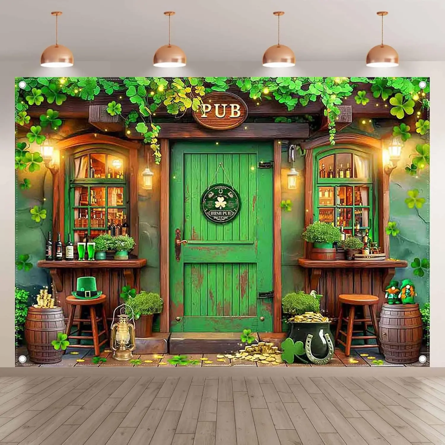 St. Patrick Photography Backdrop Irish Green Shamrock Gold Coin Lucky ...