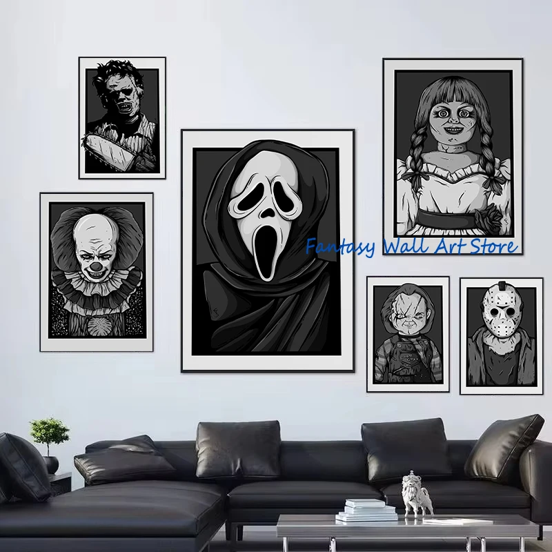 Minimalist Horror Movie Characters Wall Art Design Canvas Poster Horror ...
