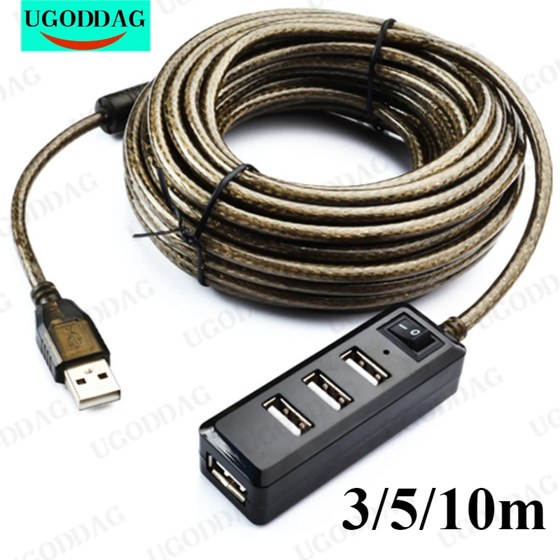 Extensor-de-concentrador-USB-2-0-de-5m-4-puertos-con-interruptor-Cable ...