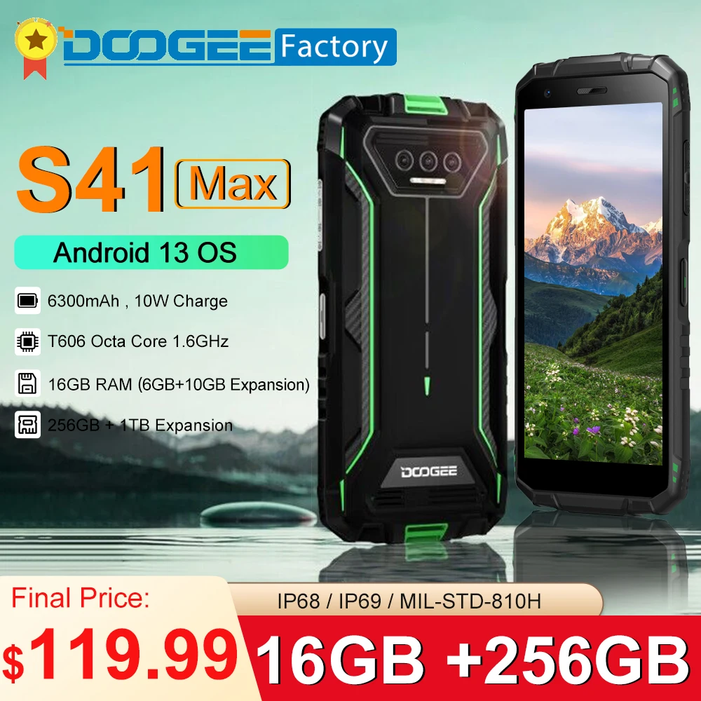 DOOGEE-S41-Max-16GB-256GB-Rugged-Smartphone-6300mAh-13MP-AI-Triple-Camera-Cellphone-NFC-4G ...